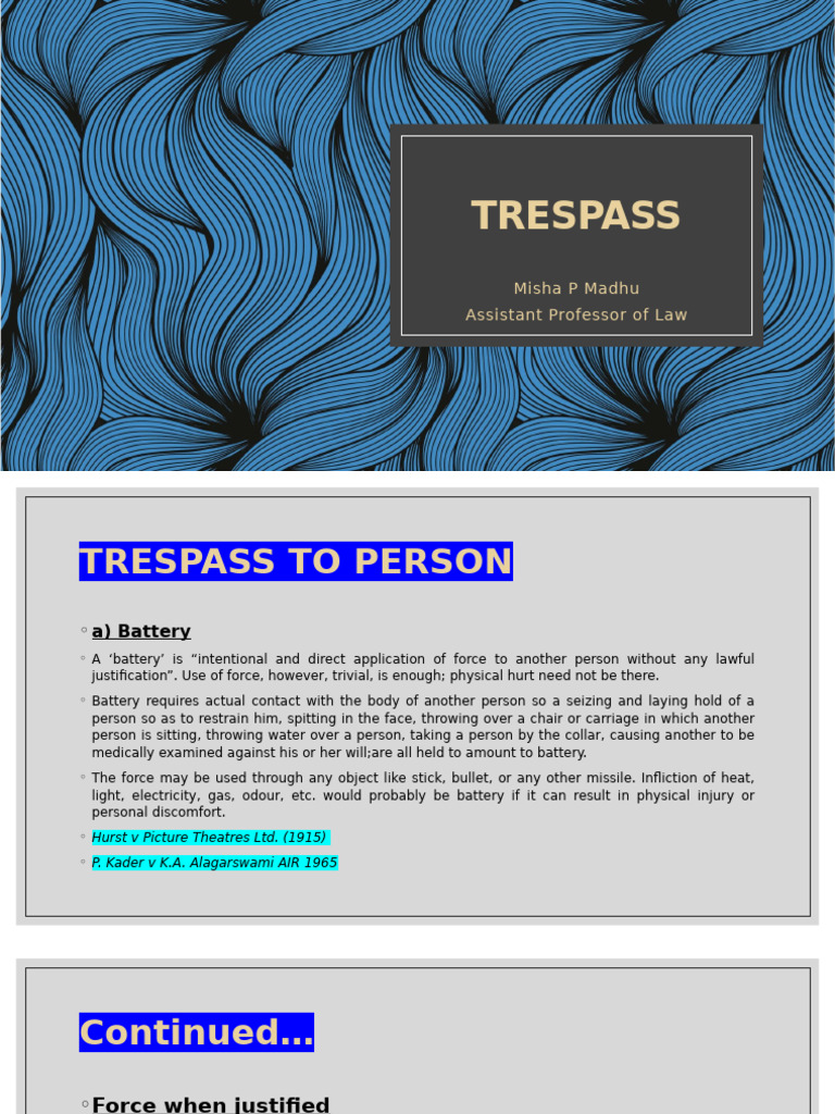 TRESPASS | PDF | Conversion (Law) | Trespass