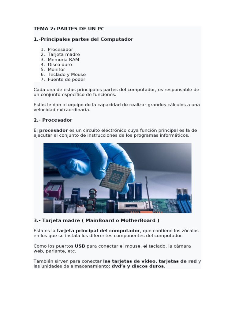 Tema 2 - Partes de Un PC | PDF | Almacenamiento de datos de la ...