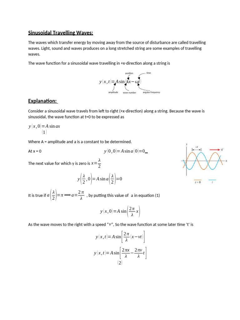 Sinusoidal Travelling Waves Explained | PDF | Waves | Wavelength