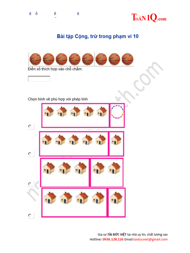 Bai tap cong tru trong pham vi 10 | PDF