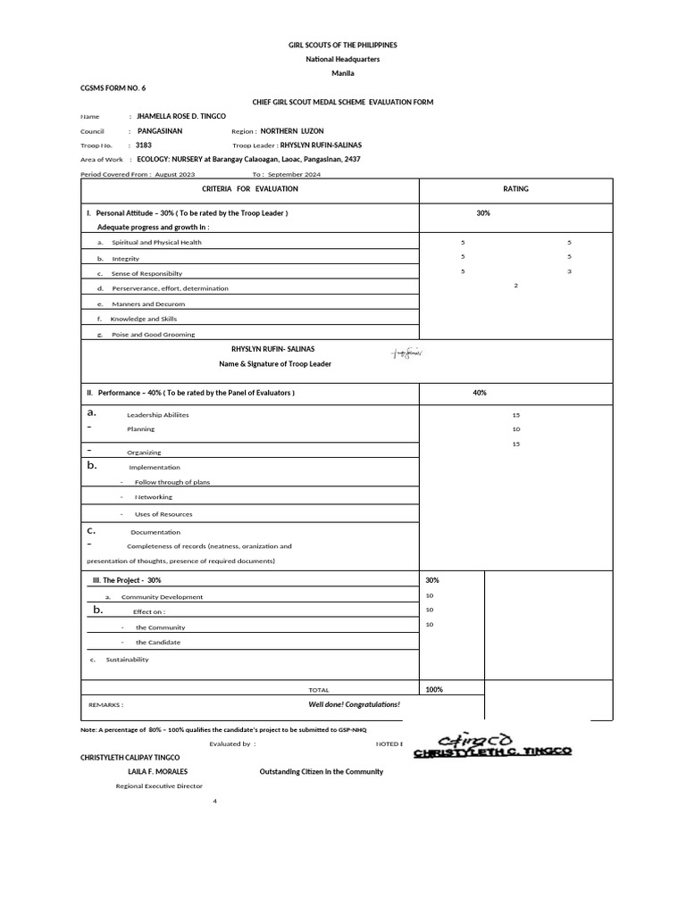 Form 6 - Rating of Outstanding Citizen - JHAMELLA ROSE TINGCO - 3183 ...