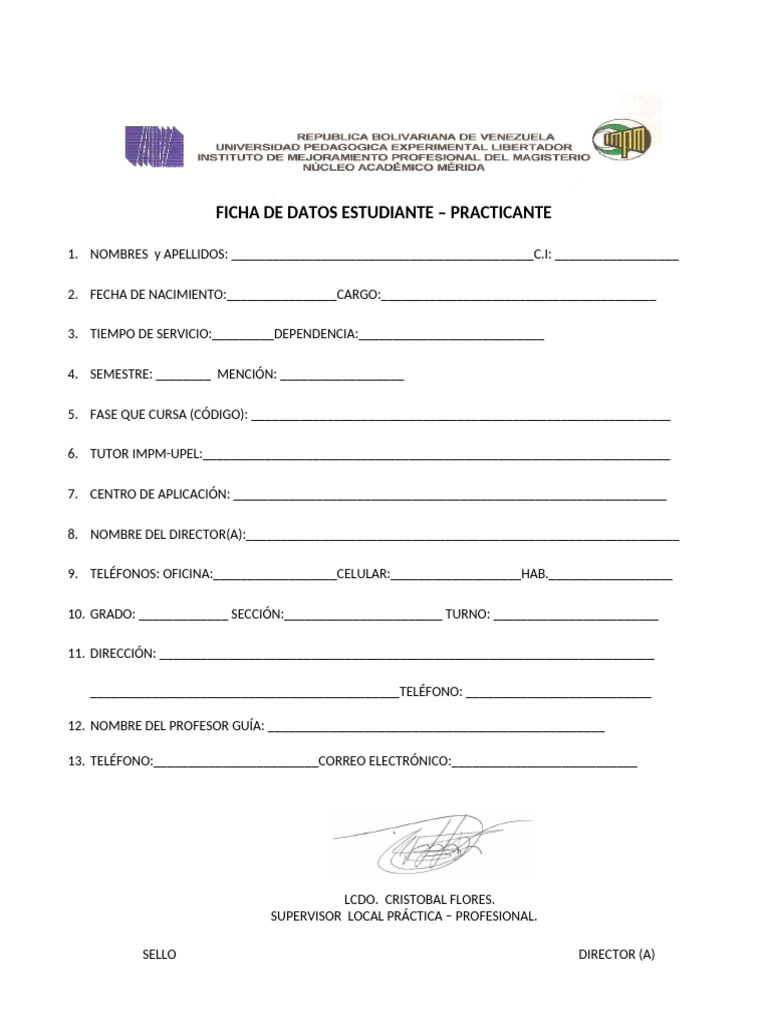 Ficha de Datos Estudiante Practicante | PDF | Maestros | Enseñando