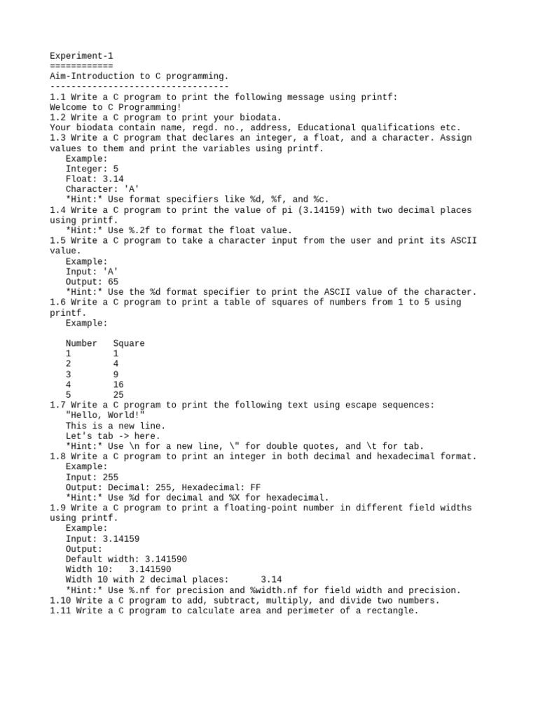 C Programming Basics: 11 Exercises | PDF