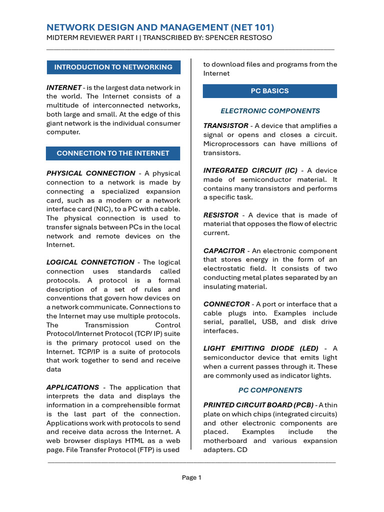 Network Design and Management - Part I | PDF | Computer Network | Read ...