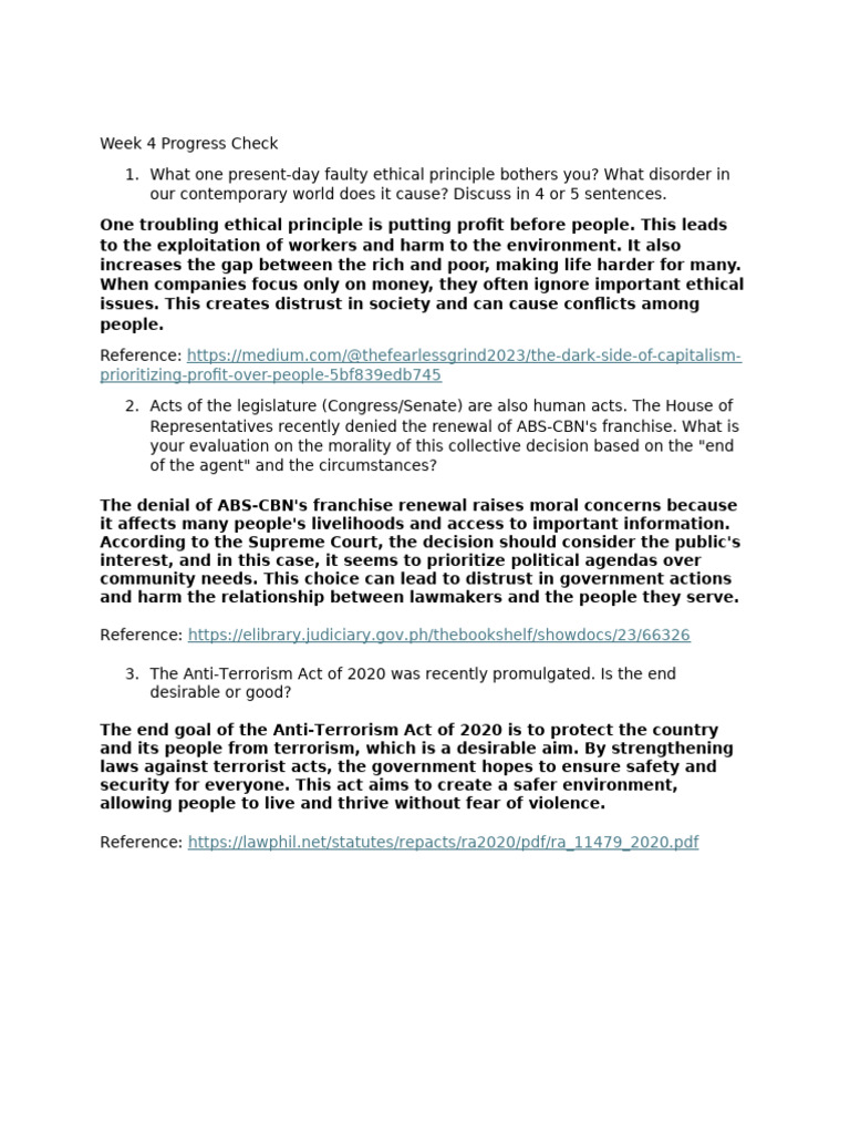 Week 4 Progress Check | PDF | Social Science