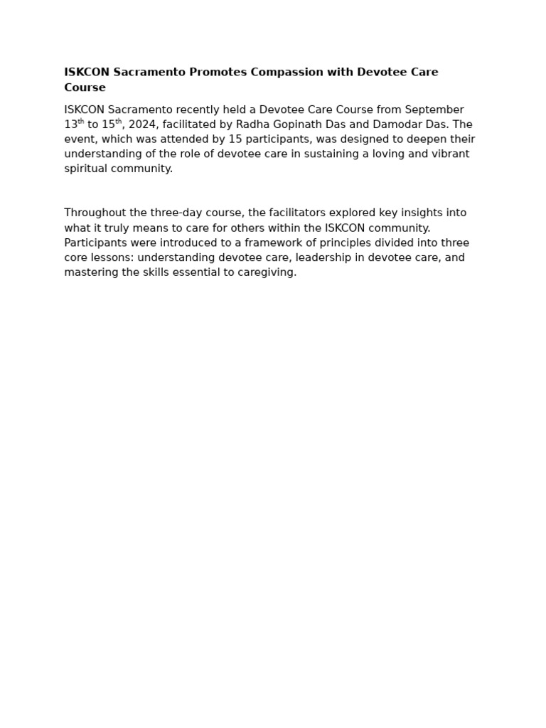 Devotee Care Course at ISKCON Sacramento | PDF | Social Science