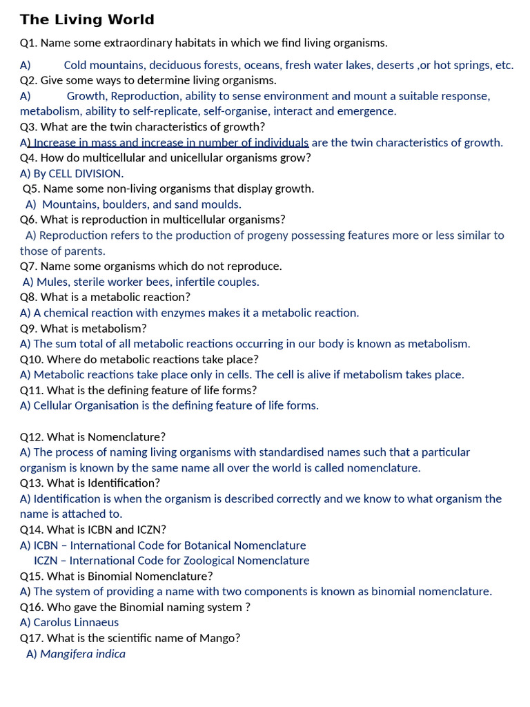 The Living World - Biology Class 11th Notes | PDF | Taxonomy (Biology ...