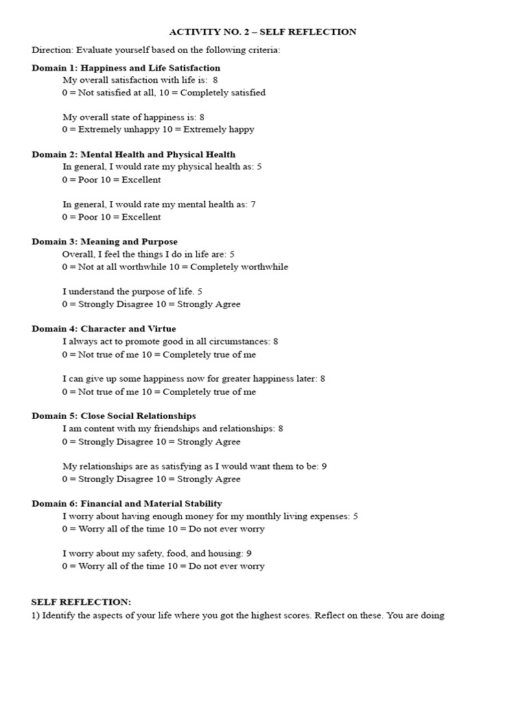Activity No. 2 - Self Reflection | PDF | Happiness | Contentment