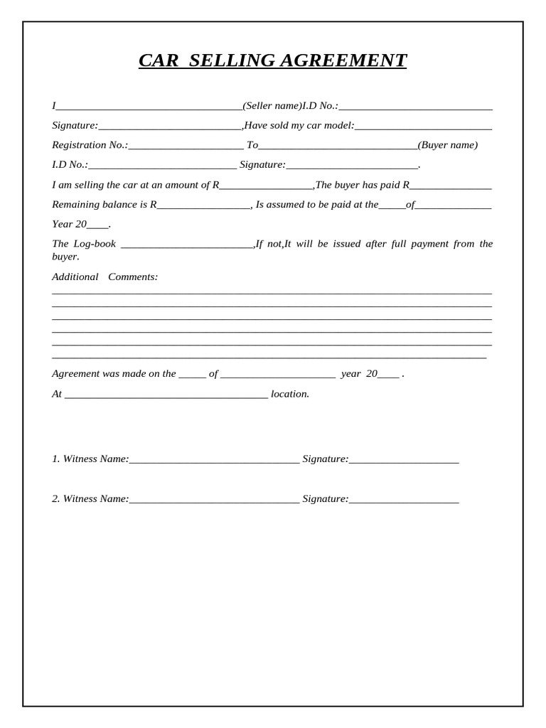 Car Selling Agreement | PDF