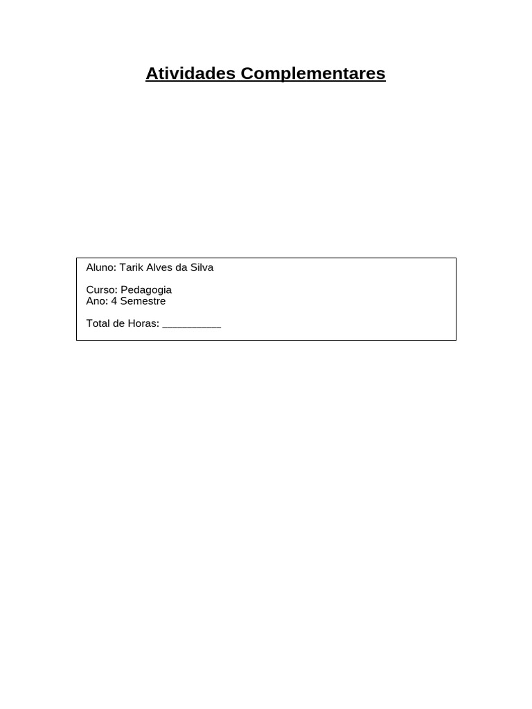 Atividades Complementares | PDF | Pré-escola | Pedagogia