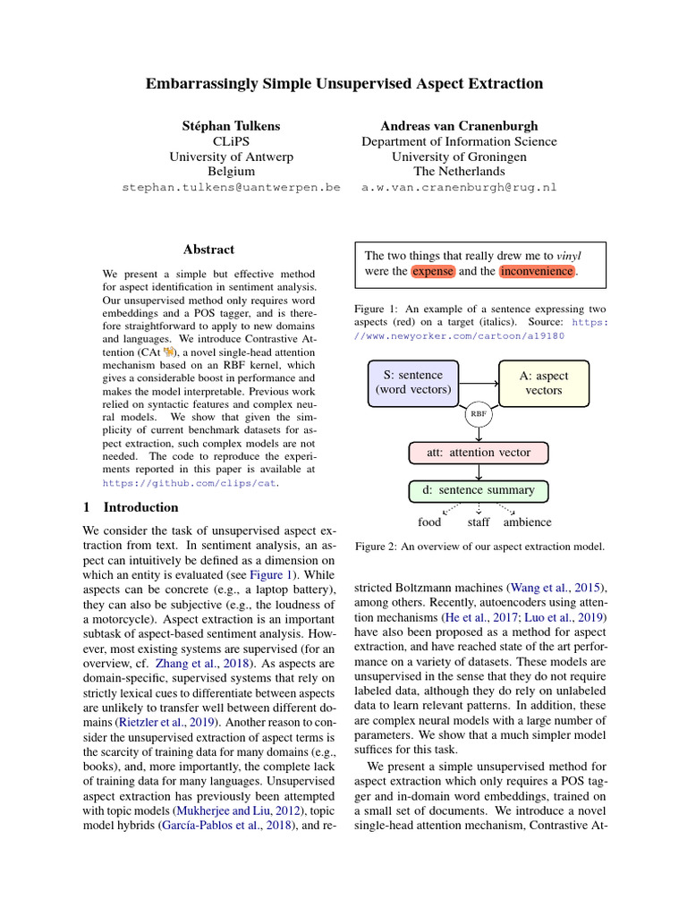 Embarrassingly Simple Unsupervised Aspect Extraction | PDF | Cognitive ... Embarrassingly Simple Unsupervised Aspect Extraction | PDF | Cognitive ...