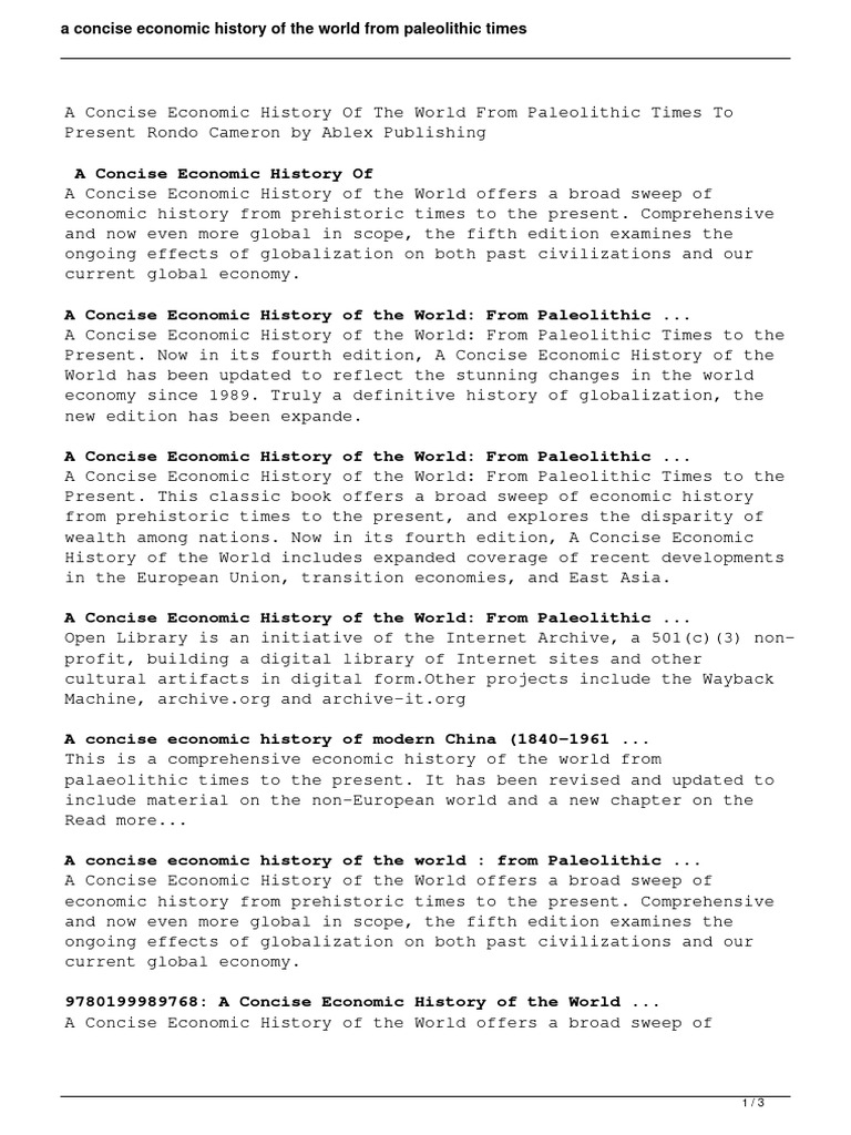 A Concise Economic History of the World | PDF
