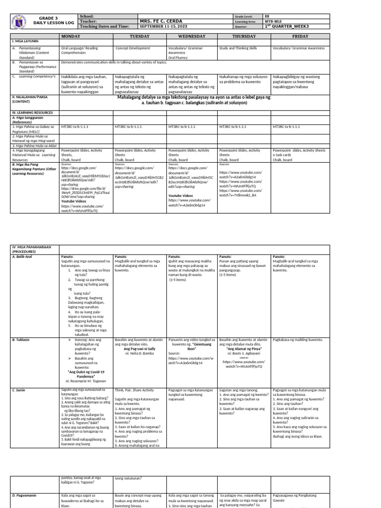 MTB3 DLL Q1 W3 | PDF