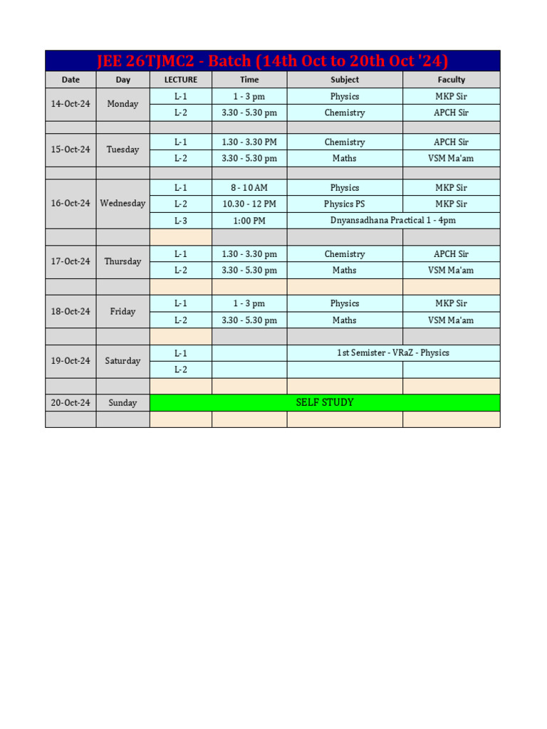 JEE 26TJMC2 - Batch (14th Oct To 20th Oct '24) | PDF