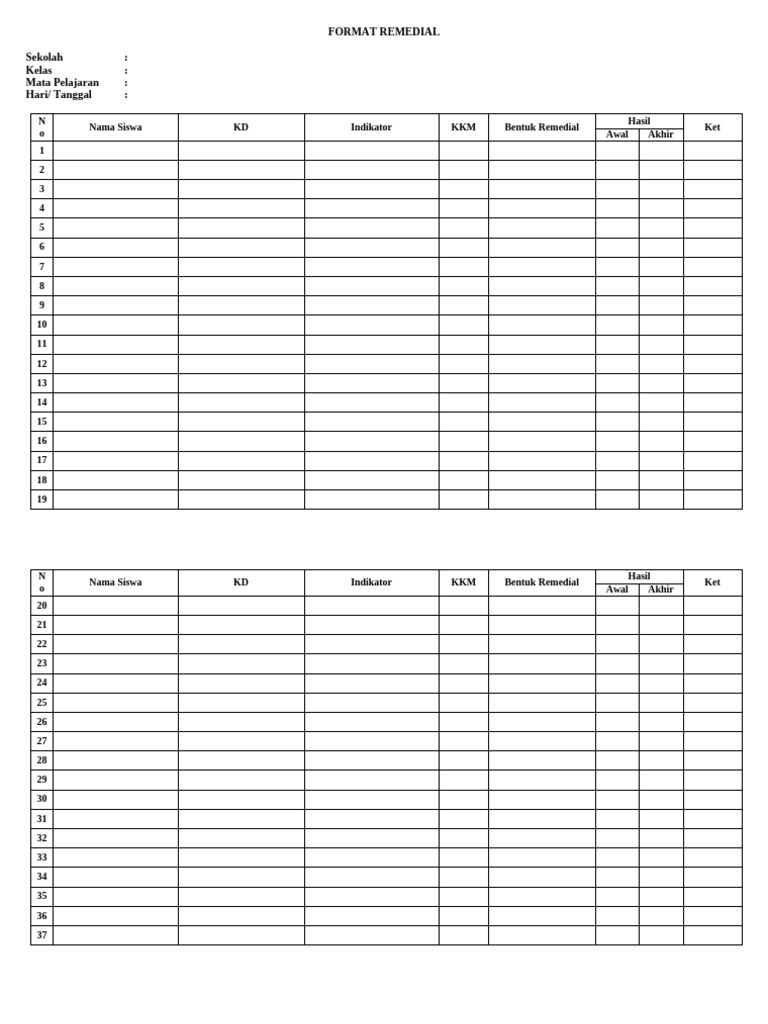 Format Remedial Siswa Sekolah | PDF