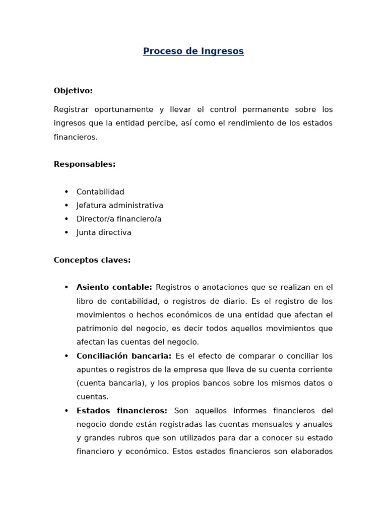 Proceso de Ingresos Contabilidad | PDF | Contabilidad | Flujo de efectivo