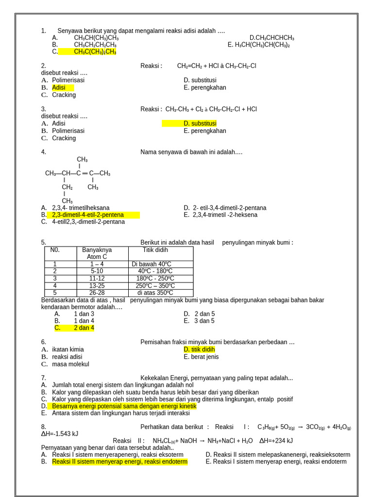LATIHA SOAL KIMIA XI IPA-1i | PDF