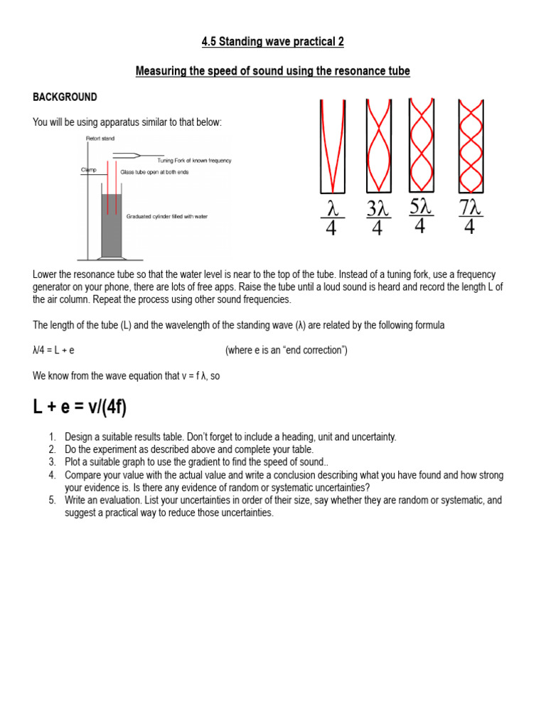 4.5 Standing Wave Practical 2 Resonance Tube Speed of Sound | PDF