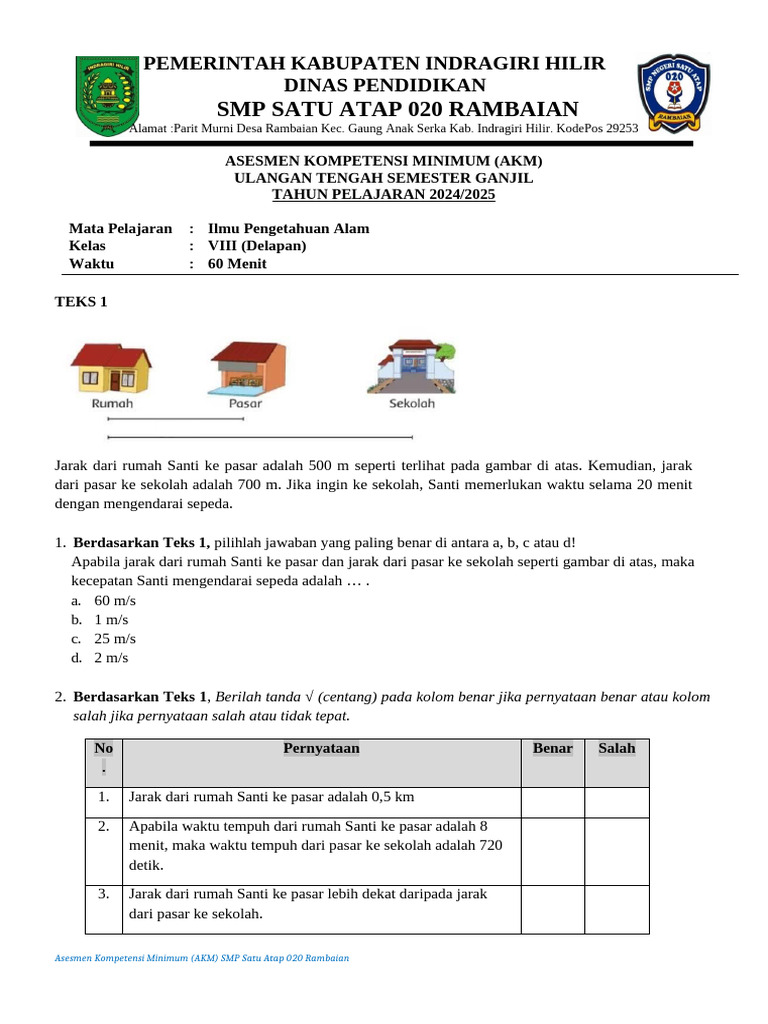 Uts Kelas 8 Semester Ganjil 2024 | PDF