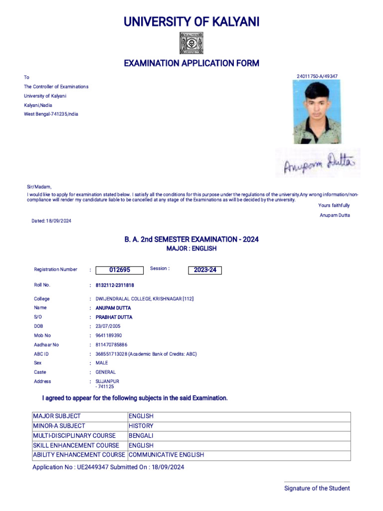 2nd SEM EXAM. FORM FILL UP 2024 | PDF