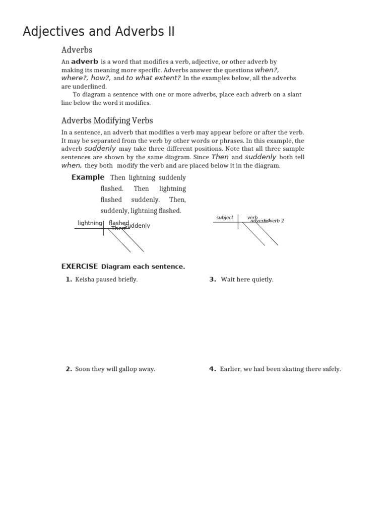 Grammar IV - Diagramming of Adjectives - WS 7 | PDF | Adverb | Verb
