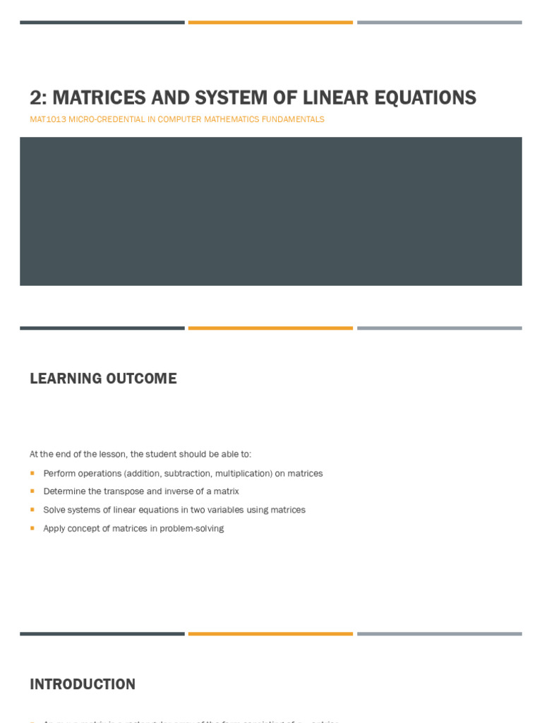 MAT1013 Lecture02 Matrices | PDF | Matrix (Mathematics) | Algebra