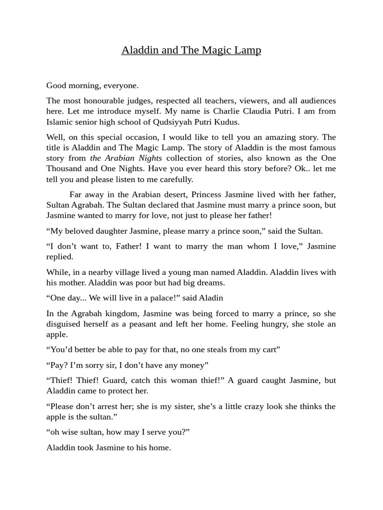 Aladdin: A Tale from Qudsiyyah Putri | PDF