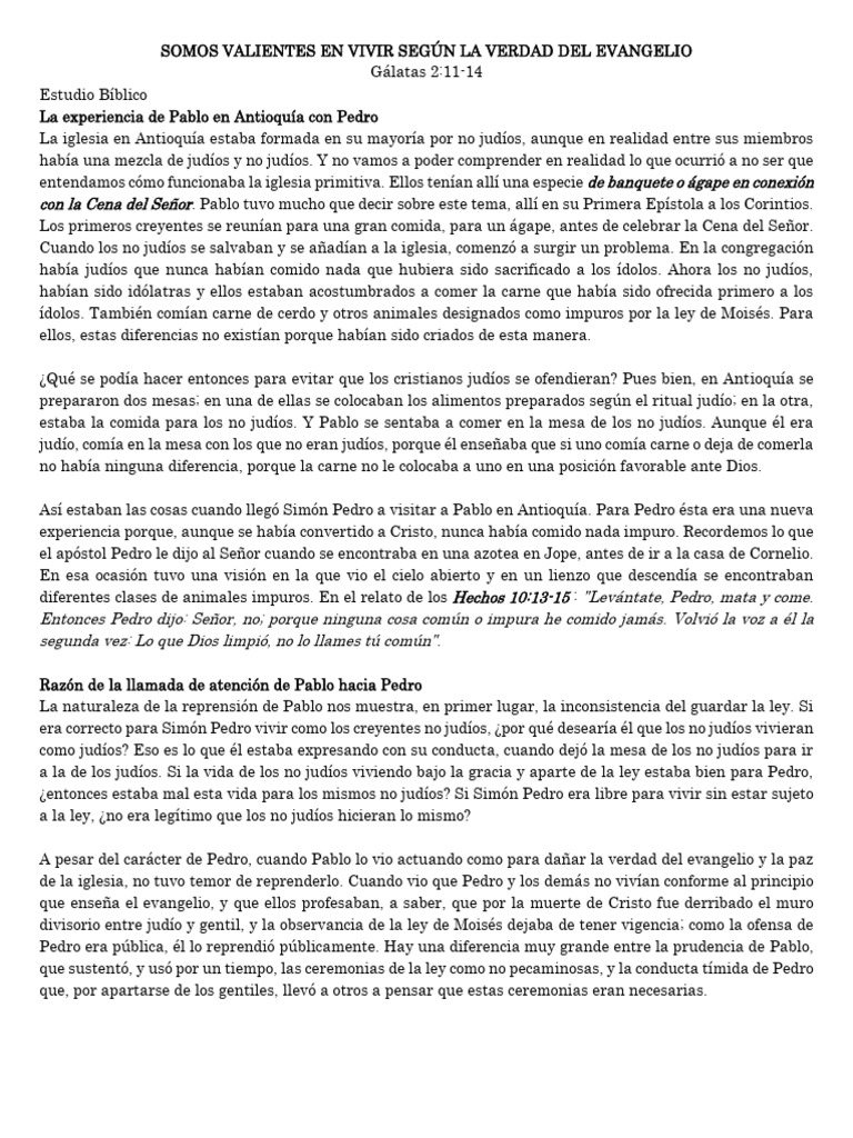 SOMOS VALIENTES EN VIVIR SEGÚN LA VERDAD DEL EVANGELIO RESUMEN | PDF ...