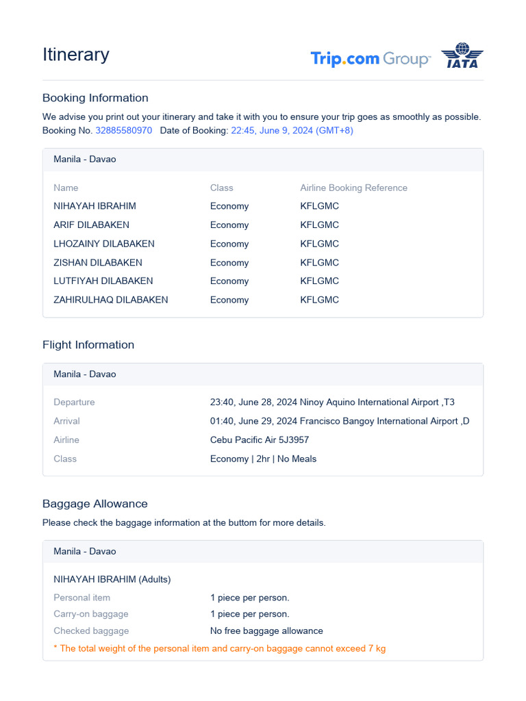 Itinerary | PDF | Baggage | Aviation