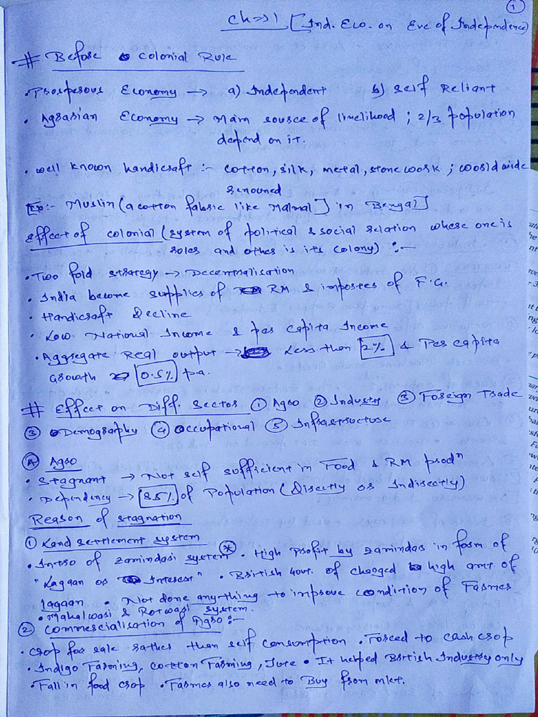 CH 1 Indian Eco On Eve of Independence | PDF