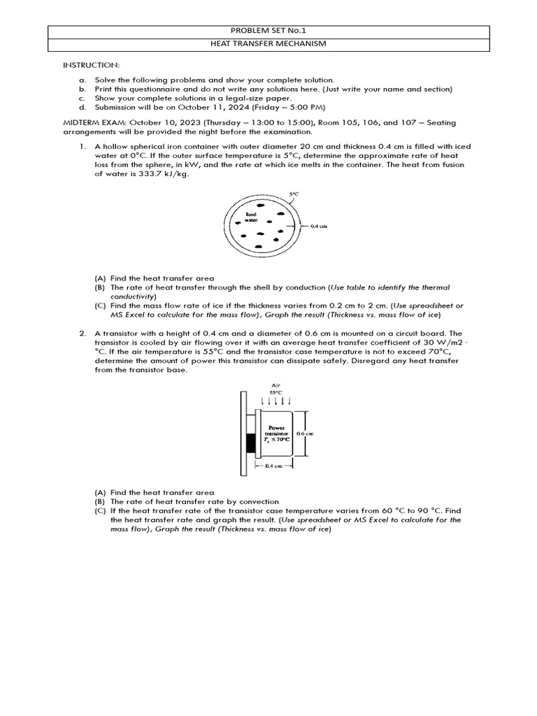 Problem Set No.1 - Me 306 | PDF | Heat Transfer | Heat