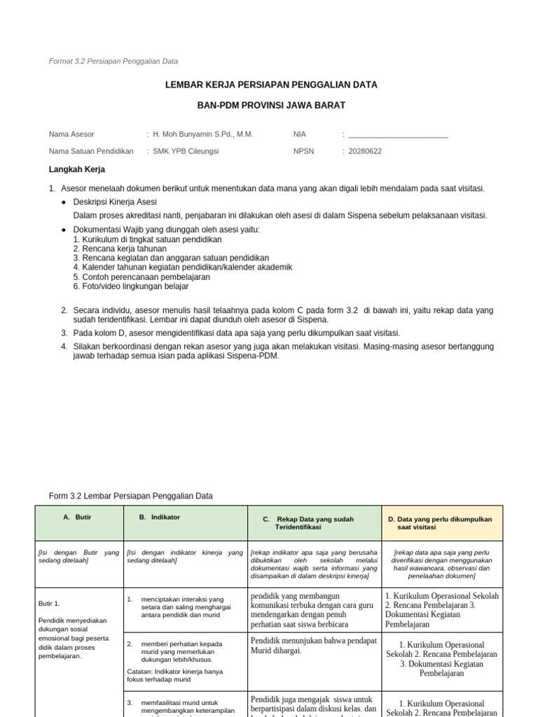 Lembar Kerja Persiapan Penggalian Data SMK YPB | PDF | Karier ...