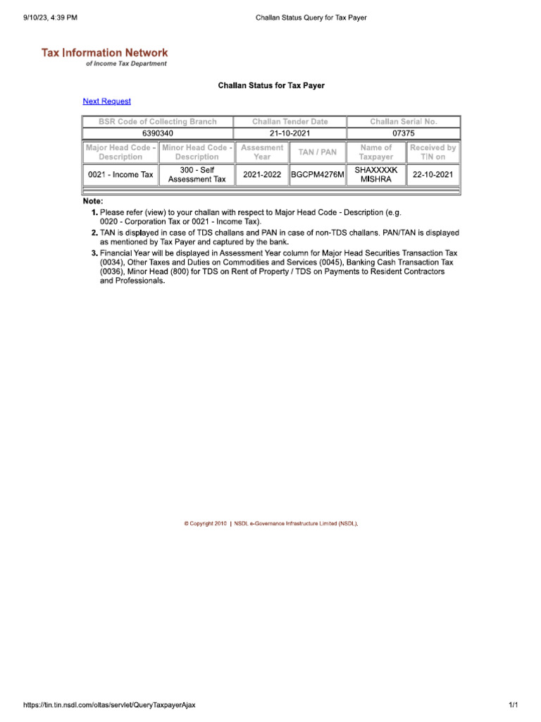 Challan of Payment | PDF