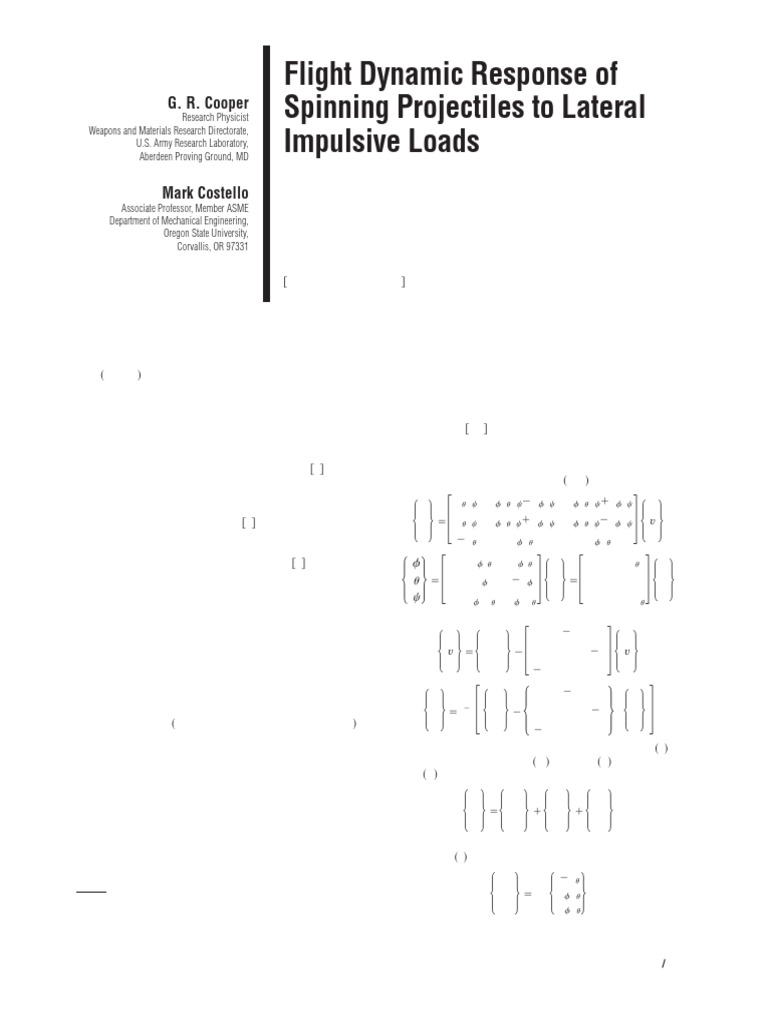 Flight Dynamic Response of Spinning Projectiles To Lateral Motion | PDF ...