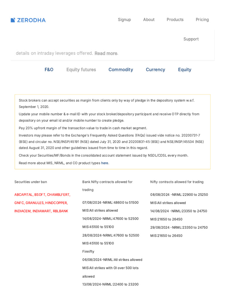Equity Futures and Nifty Span Margin Calculator - Zerodha Margin ...