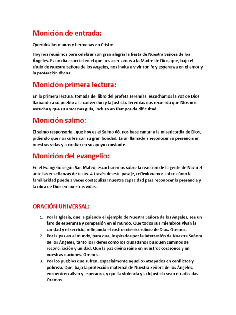 Monición de entrada | PDF | eucaristía | María, madre de Jesús