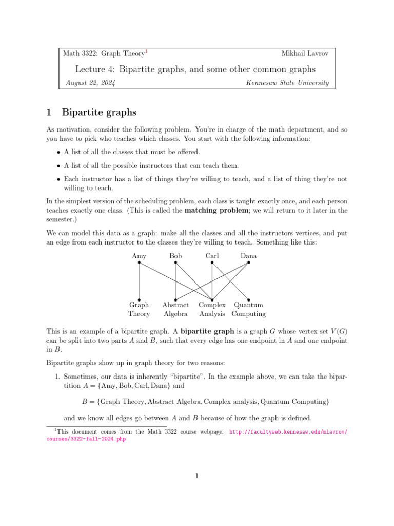 4. Bipartite graphs, and some other common graphs | PDF | Graph Theory ...