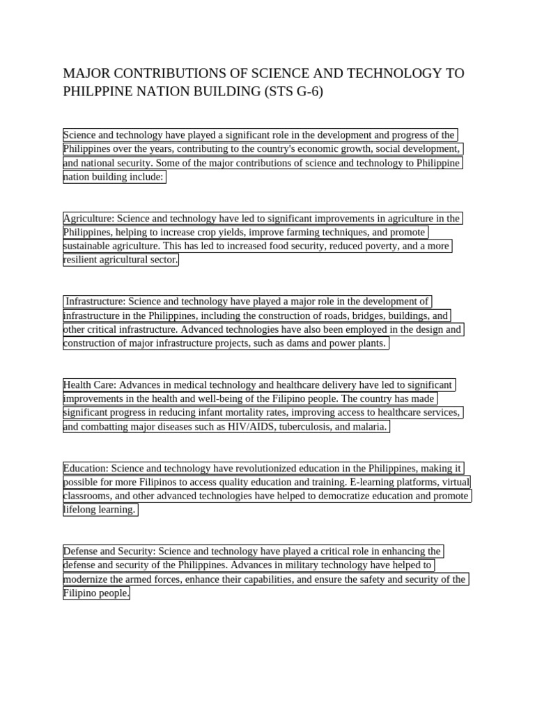 Major Contributions of Science and Technology To Philppine Nation ...