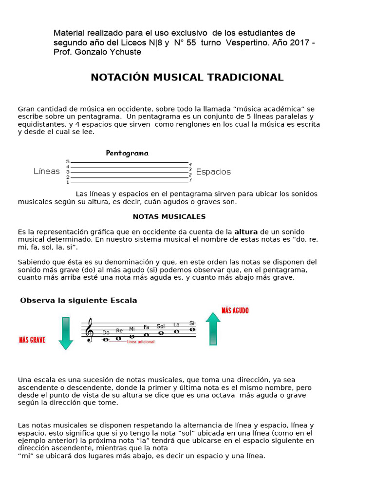 Notacion Musical Tradicional Tarea I Pentagrama y Notas Musicales | PDF ...