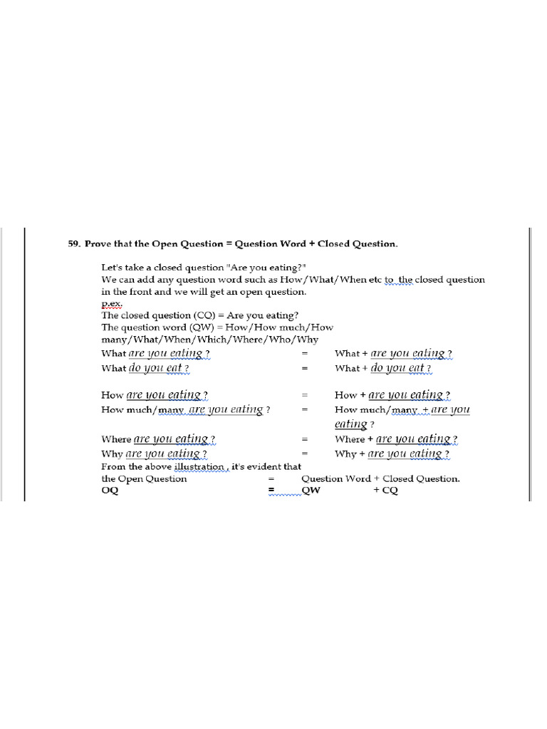 Prove That The Open Question Question Word + Closed Question. | PDF