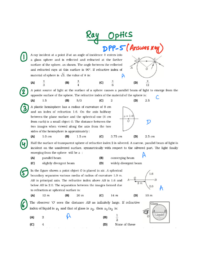 Ray Optics Engg DPP 5 Answerkey | PDF