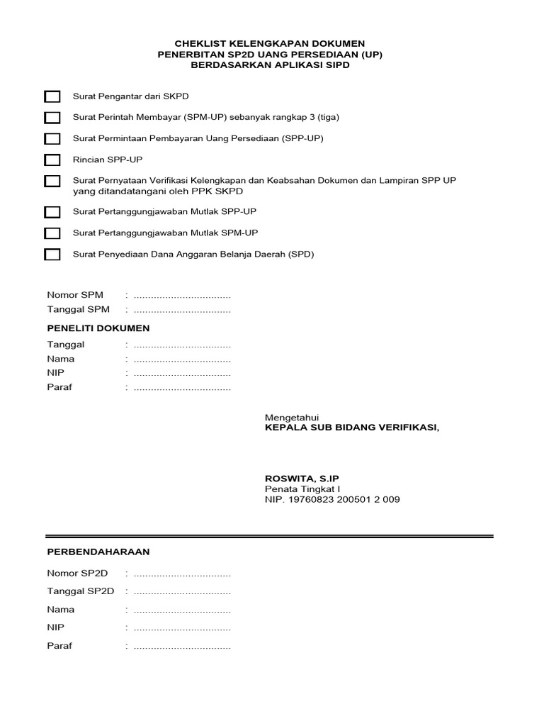Checklist Dan Lampiran UP SIPD | PDF