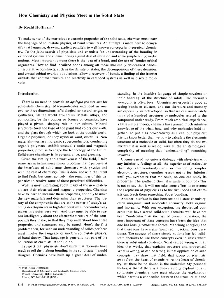 Chemistry Meets Solid-State Physics | PDF | Chemical Bond | Chemistry