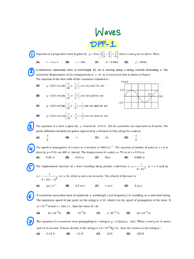 Wave Motion JEE DPP 1 | PDF
