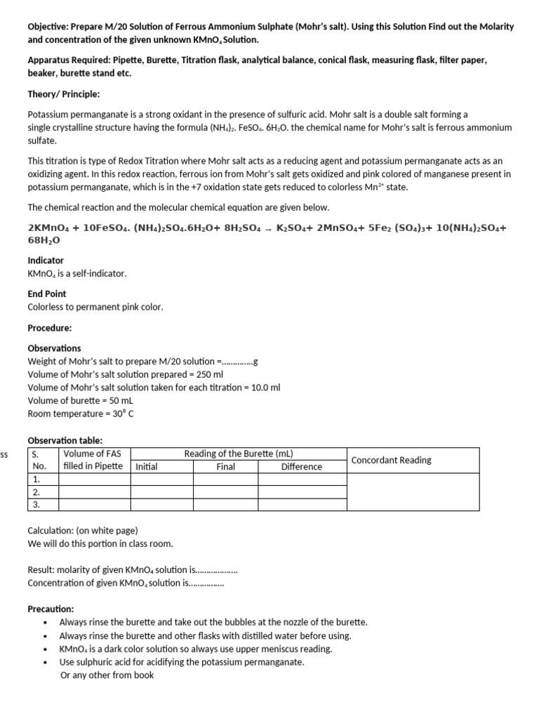 Titration Practical For Record | PDF | Titration | Chemistry