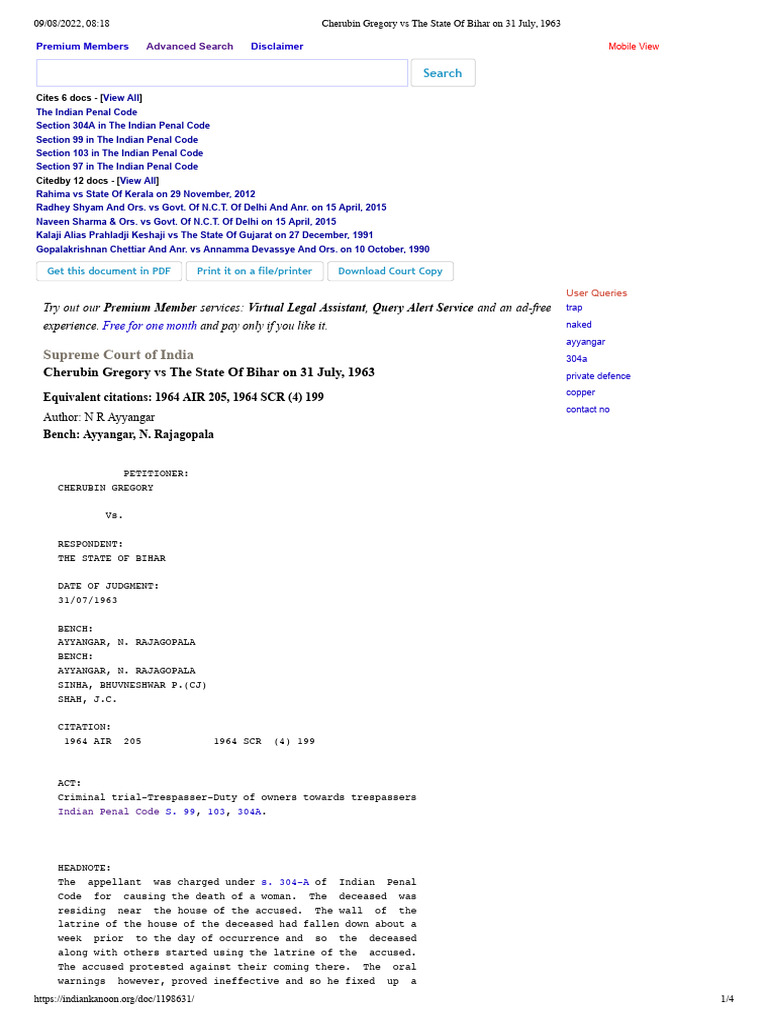 Cherubin Gregory Vs The State of Bihar On 31 July, 1963 | PDF | Appeal | Tort