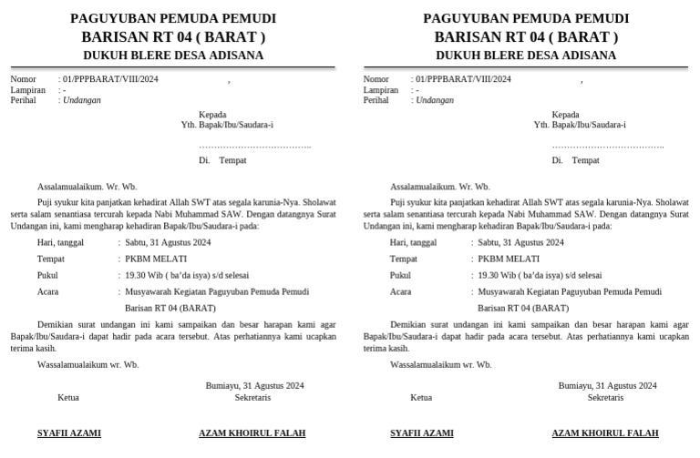 Undangan Musyawarah Pemuda RT 04 | PDF