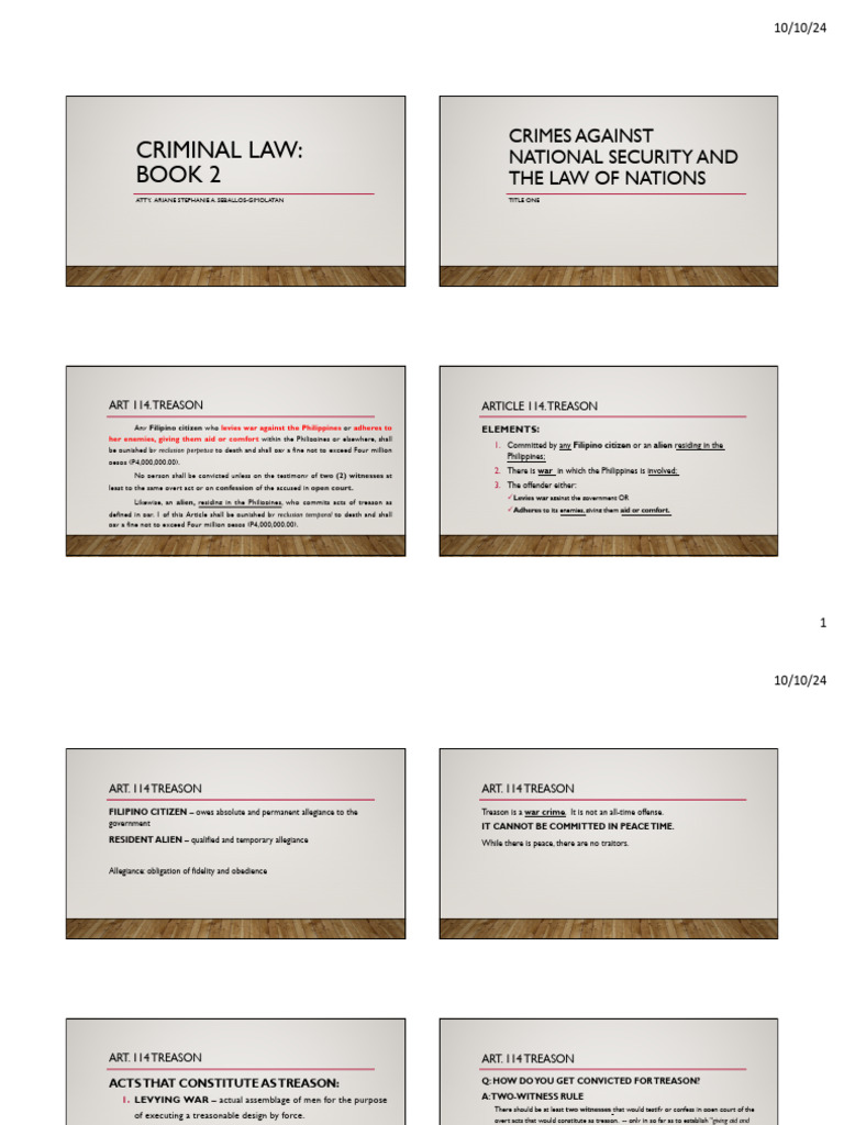 Criminal Law Book 2 Midterm | PDF | Detention (Imprisonment) | Treason