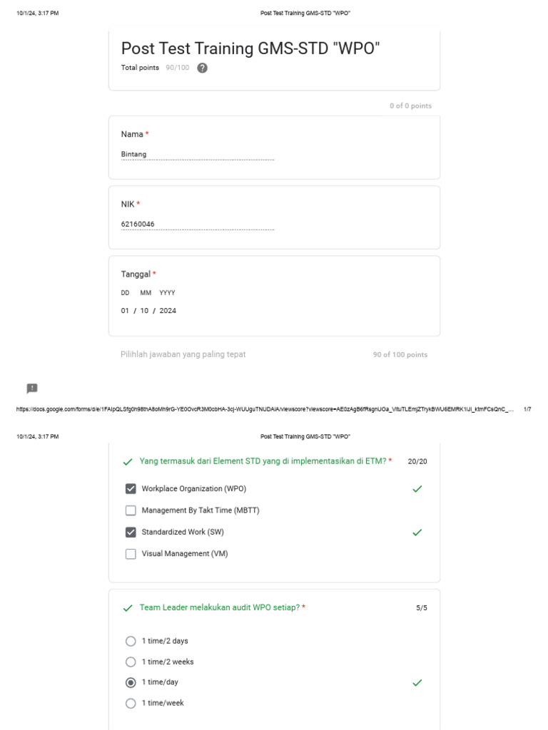 Post Test Training GMS-STD - WPO | PDF