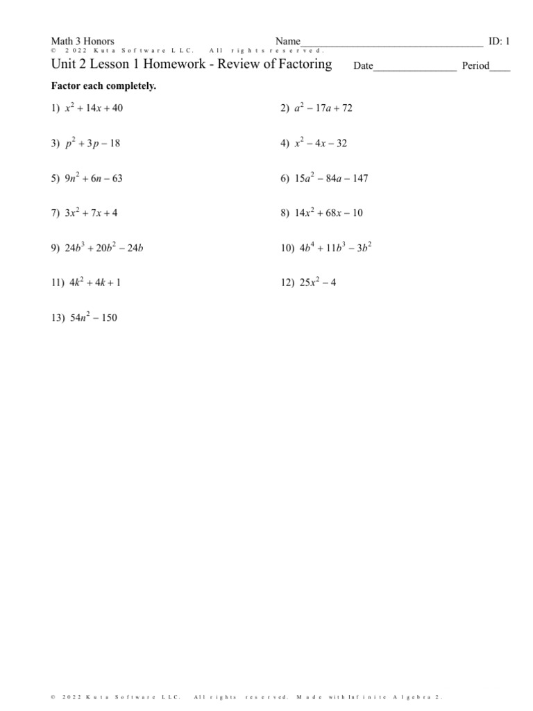 Math 3 Honors Factoring Review | PDF